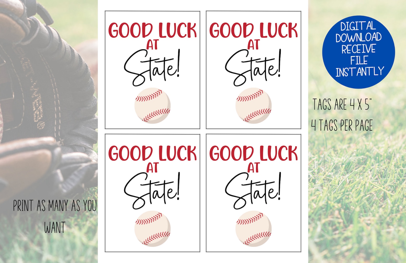 BASEBALL Good Luck at State Printable Tag Team Good Luck - Etsy