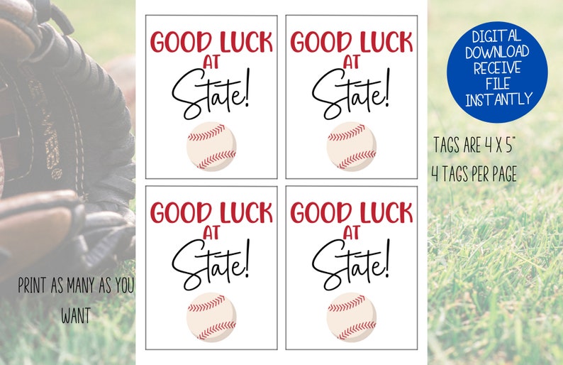 BASEBALL Good Luck at State Printable Tag Team Good Luck - Etsy