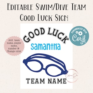 Editable Swim Dive Good Luck Printable Sign | Swim Team Good Luck ...