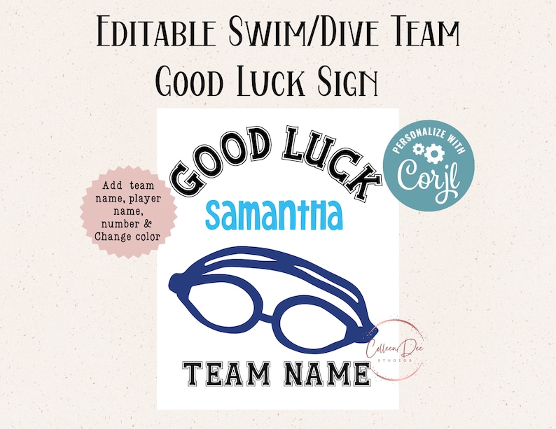 Editable Swim Dive Good Luck Printable Sign Swim Team Good Luck Edit in ...
