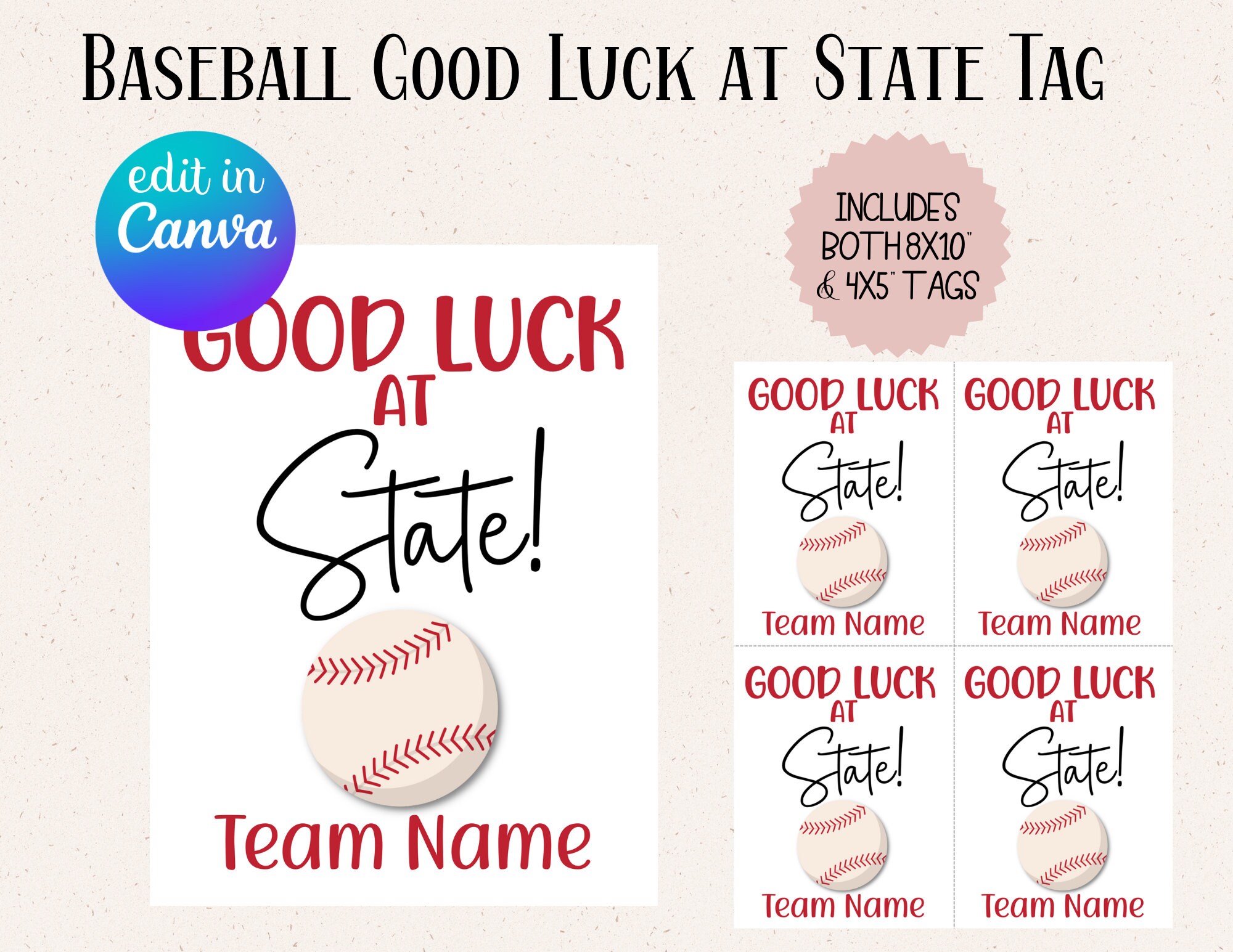 Editable Baseball Good Luck at State Printable Tag Baseball - Etsy