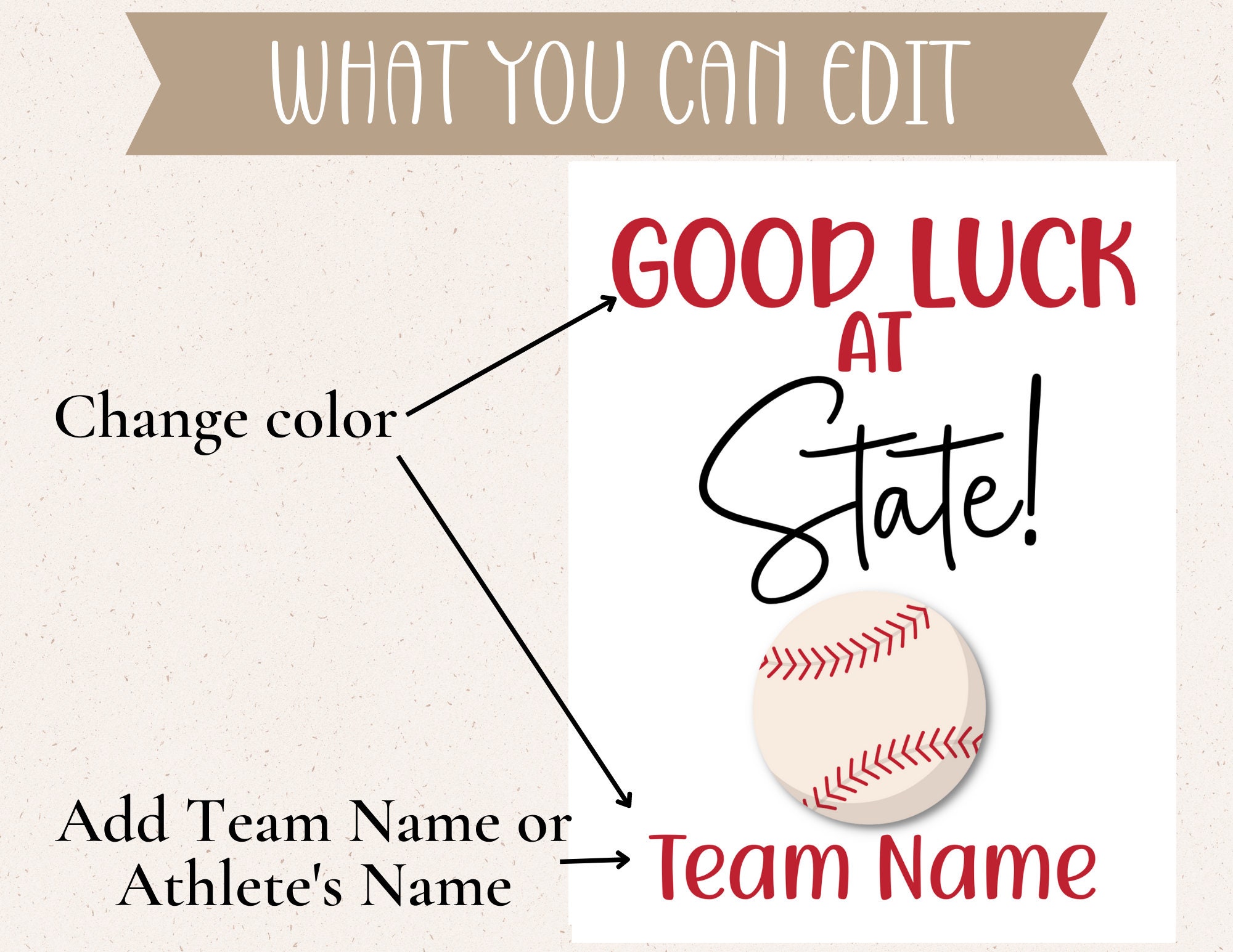 Editable Baseball Good Luck at State Printable Tag Baseball - Etsy