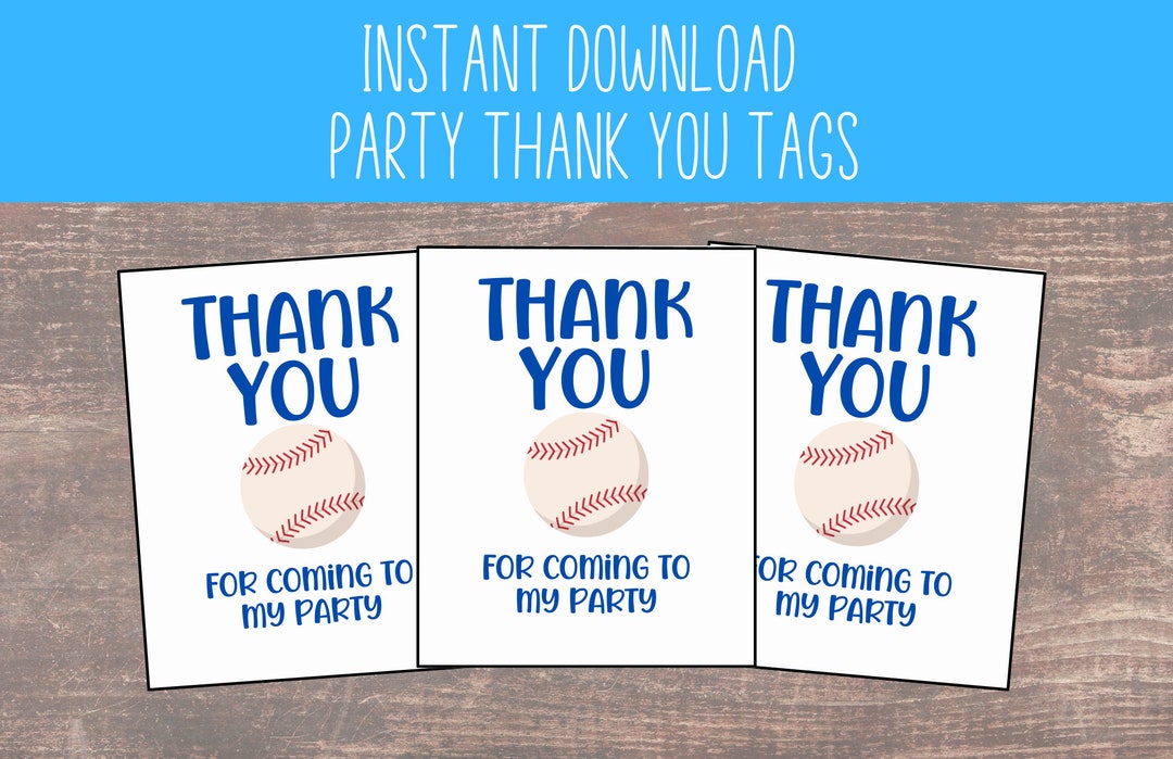 BASEBALL Thank You for Coming to My Party Printable Tag | Thank You Tag ...
