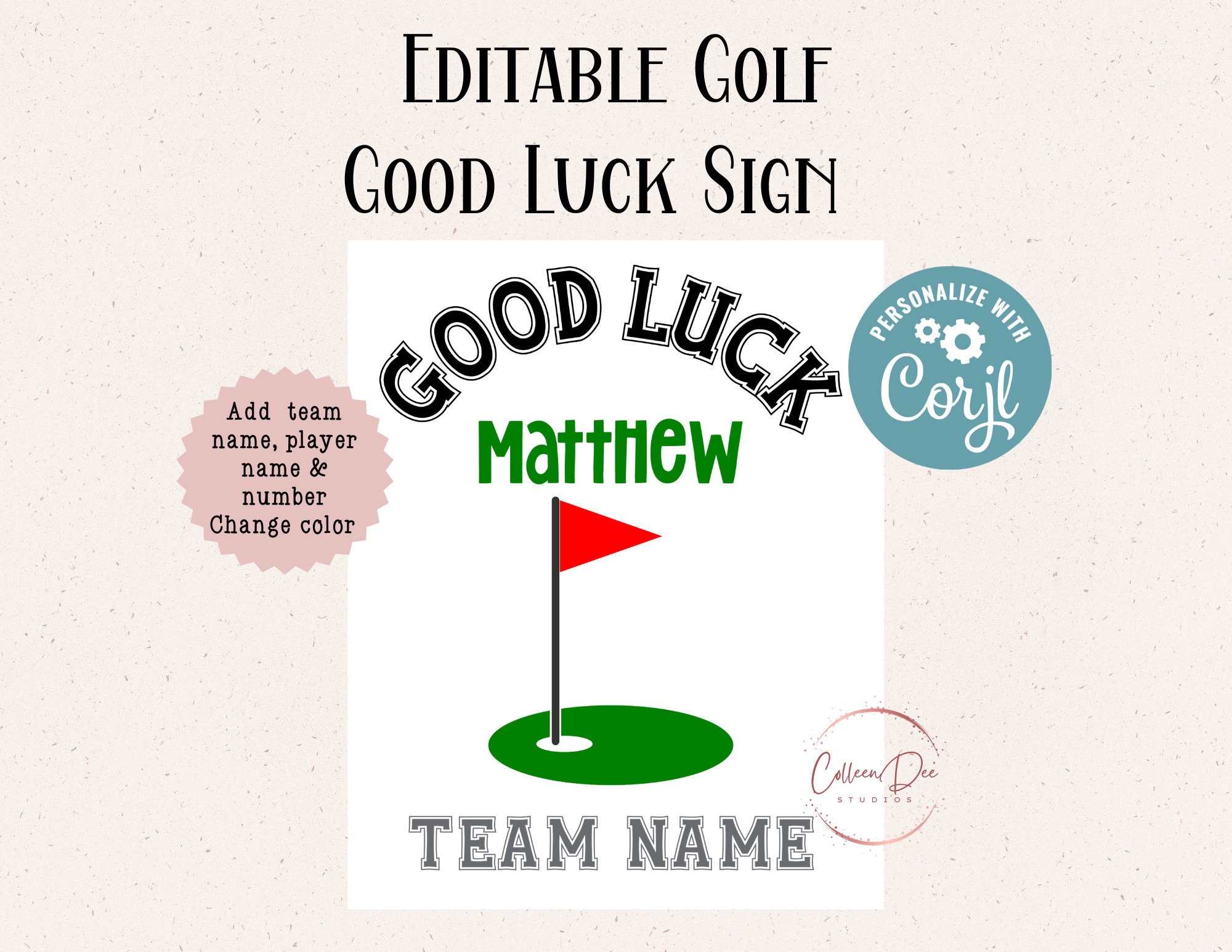 Editable Golf Good Luck Printable Sign Golf Team Good Luck Edit in ...