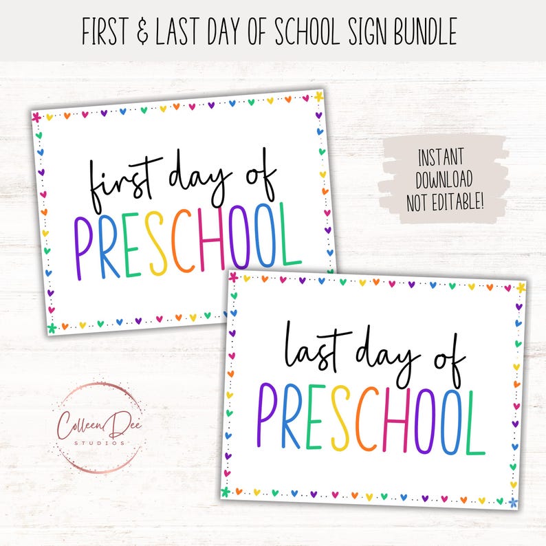 FIRST and LAST Day of Preschool Sign Set | 1st Day of Preschool ...