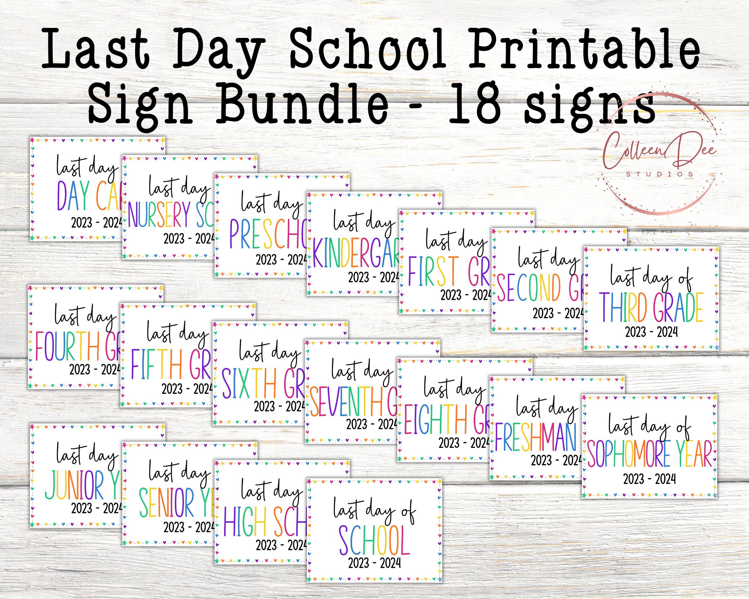 Last Day of School 2023-2024 Sign Bundle Includes 18 Signs 1st 2nd 3rd ...