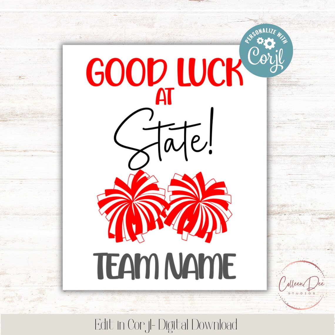 Editable Poms Cheer Good Luck State Printable Tag | Poms Cheer Team ...