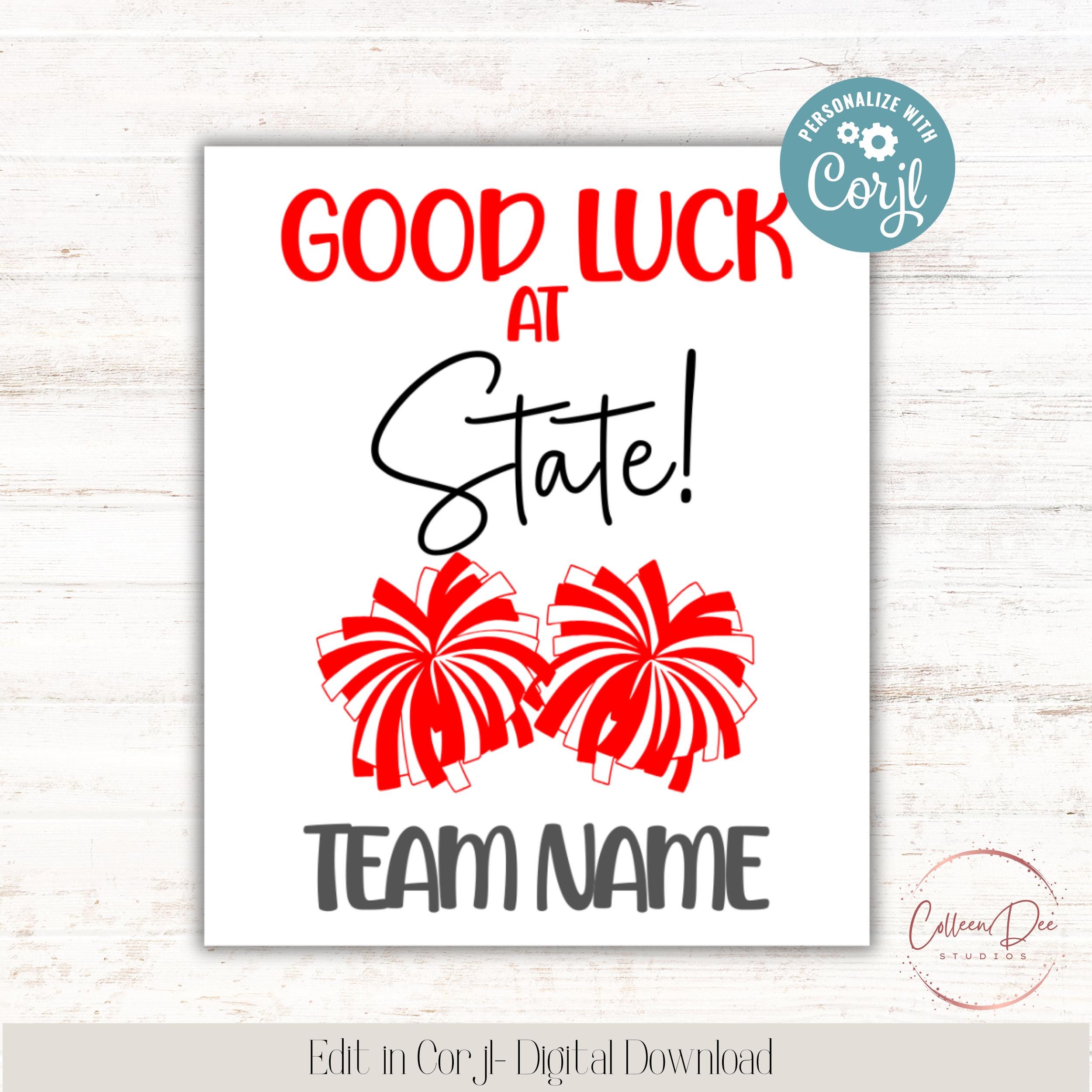 Editable Poms Cheer Good Luck State Printable Tag | Poms Cheer Team ...