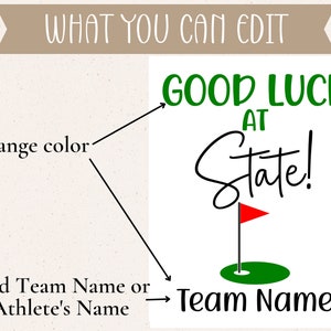 Editable GOLF Good Luck at State Printable Tag Golf Team - Etsy