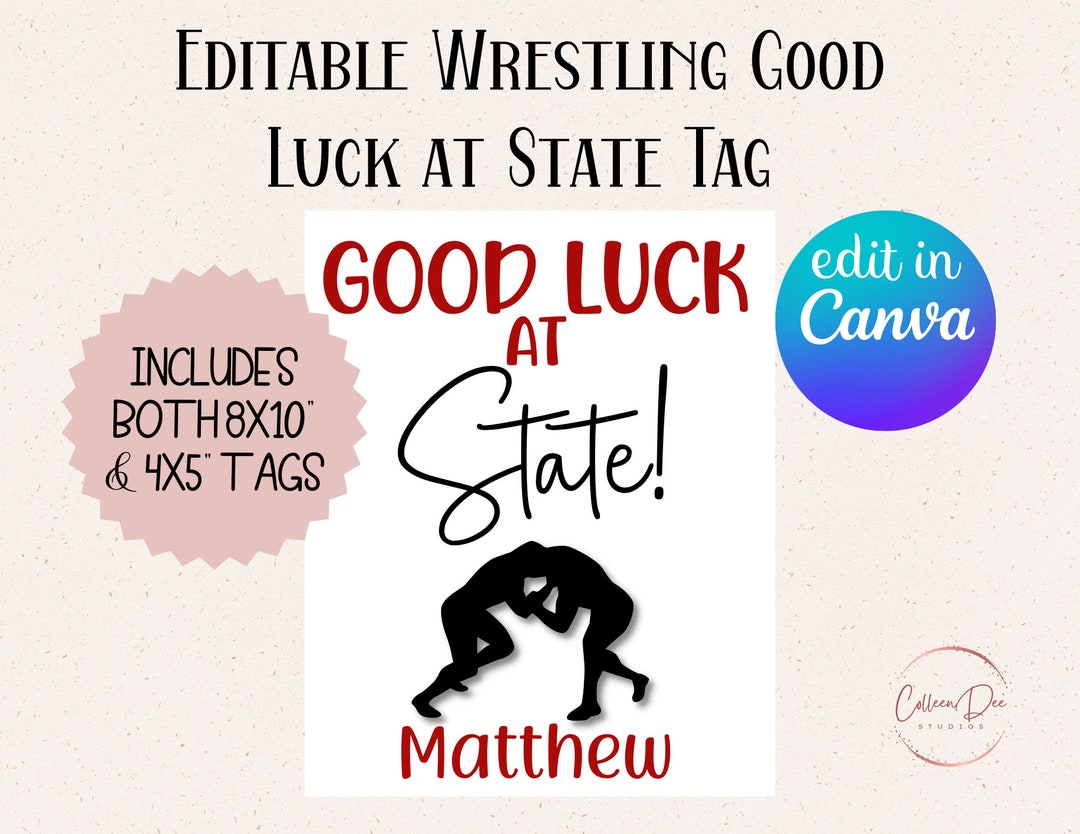 Editable Wrestling Good Luck at State Printable Tag - Etsy
