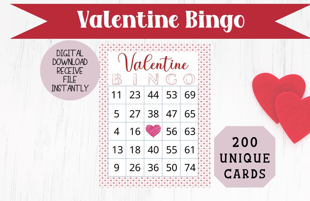 Valentine Bingo 200 Cards | Valentine Printable | Bingo Game | School ...