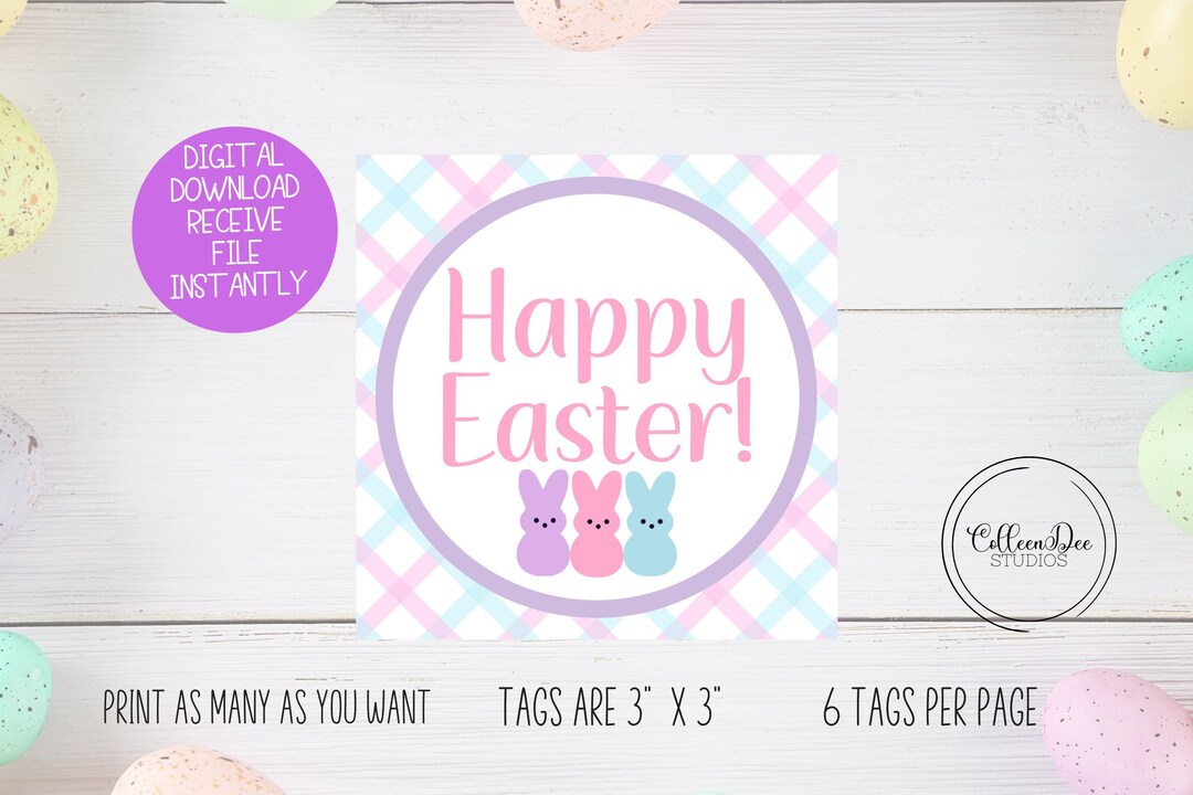Happy Easter Printable Tag Easter Tag Treat Bag Tag Peep Tag Easter ...