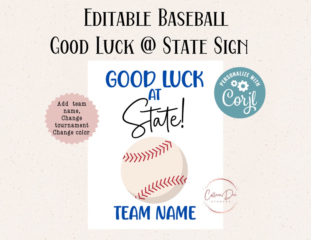 Editable Baseball Good Luck at State Printable Tag | Baseball Team ...