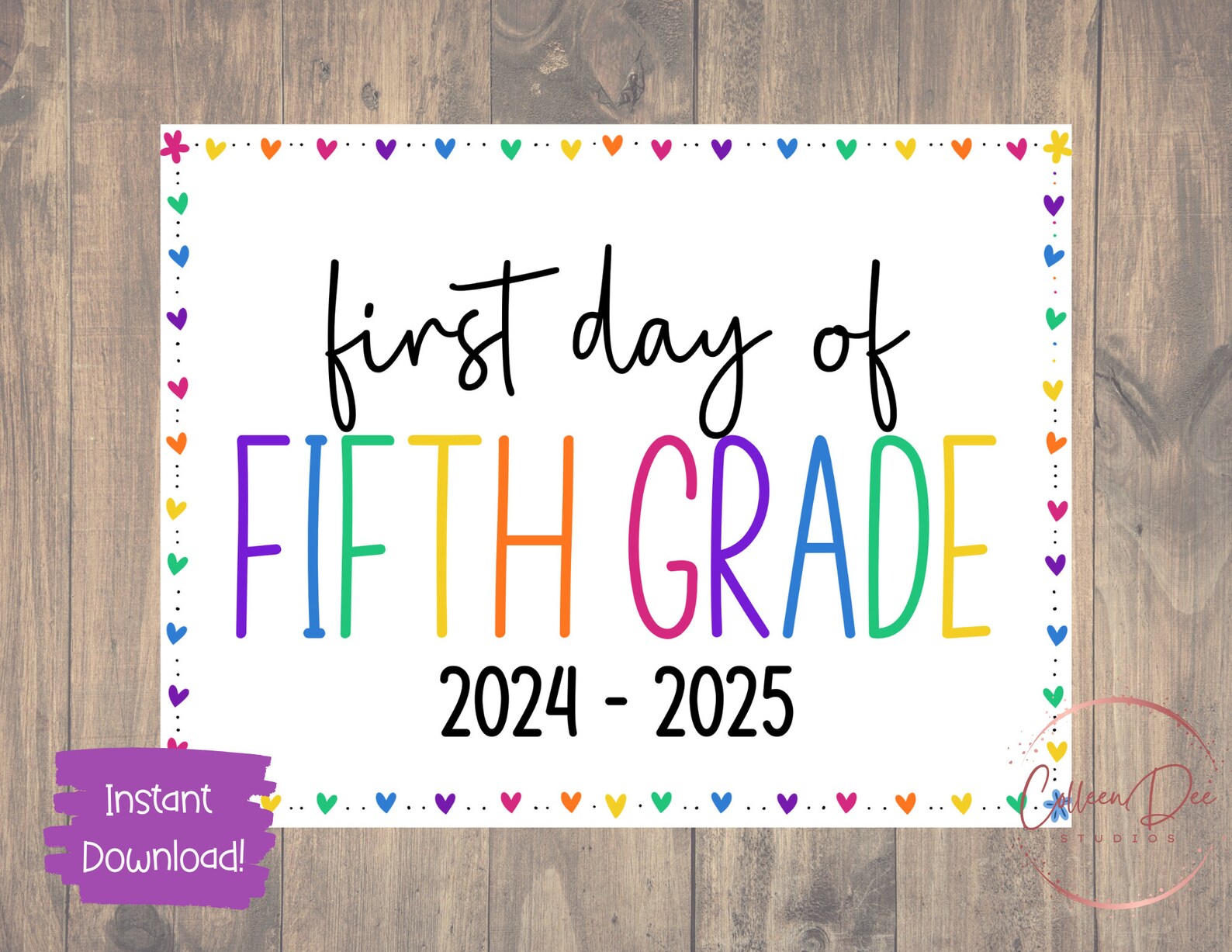 FIFTH GRADE 2024-25 SIGN 1st Day of Fifth Grade Sign Start of School ...