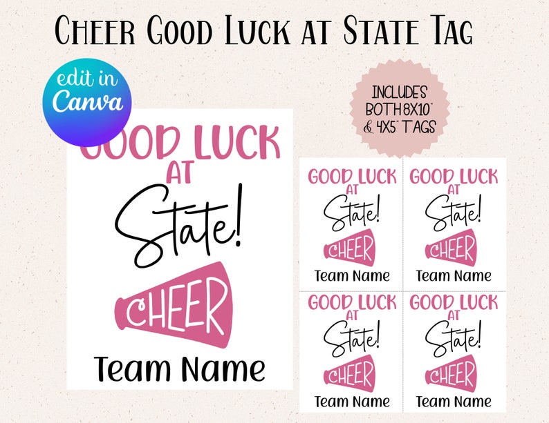 Editable CHEER Good Luck at State Printable Tag Cheerleading - Etsy