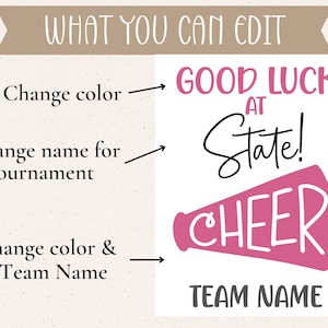 Editable CHEER Good Luck at State Printable Tag | Cheerleading Team ...