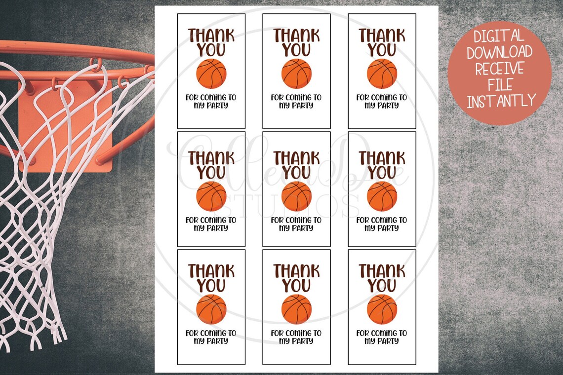 Basketball Thank You for Coming to My Party Printable Tag | Etsy