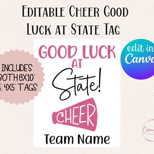 Editable CHEER Good Luck at State Printable Tag Cheerleading - Etsy