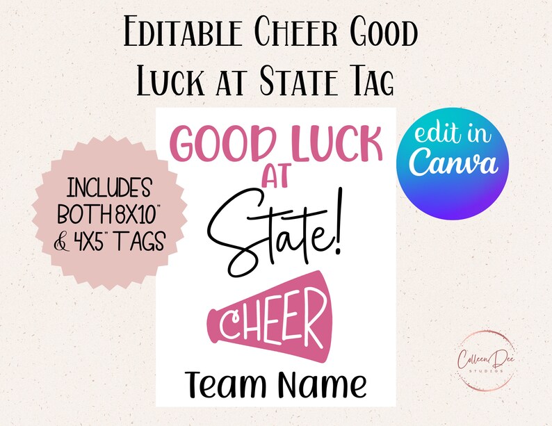 Editable CHEER Good Luck at State Printable Tag Cheerleading - Etsy