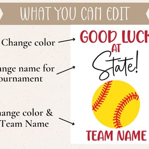 Editable SOFTBALL Good Luck at State Printable Tag | Softball Good Luck ...