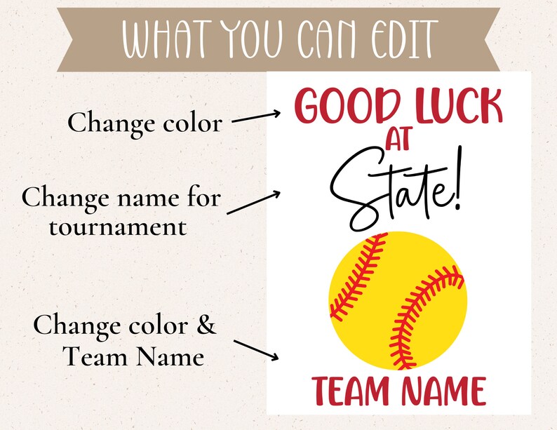 Editable SOFTBALL Good Luck at State Printable Tag Softball - Etsy
