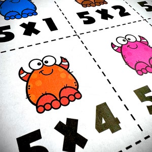 Multiplication Flash Cards (baby Monster Theme) - Etsy