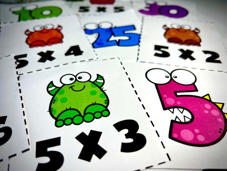 Multiplication Flash Cards (baby Monster Theme) - Etsy