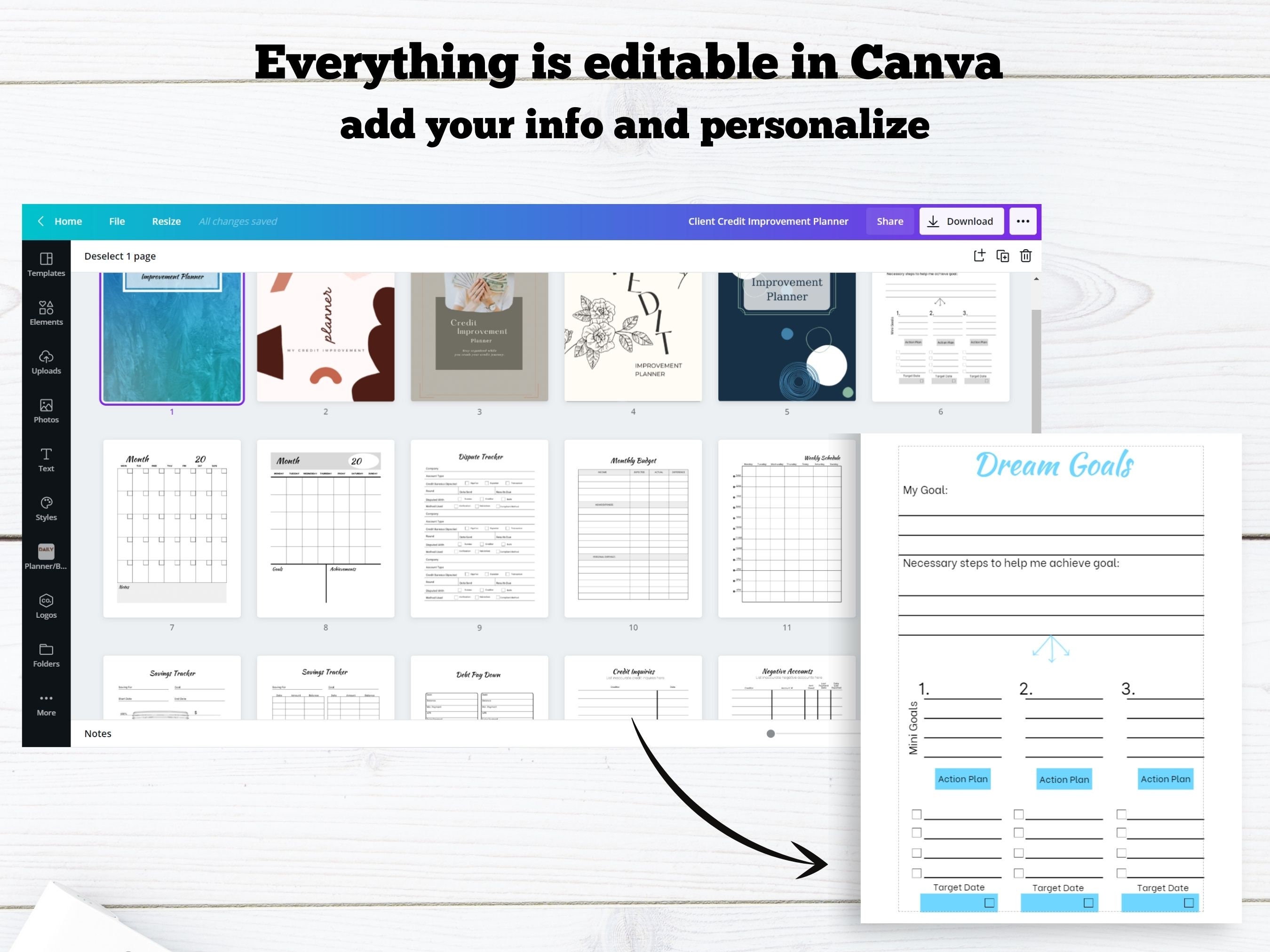 Editable Credit Repair Planner, Canva Template Pack, Canva Planner ...