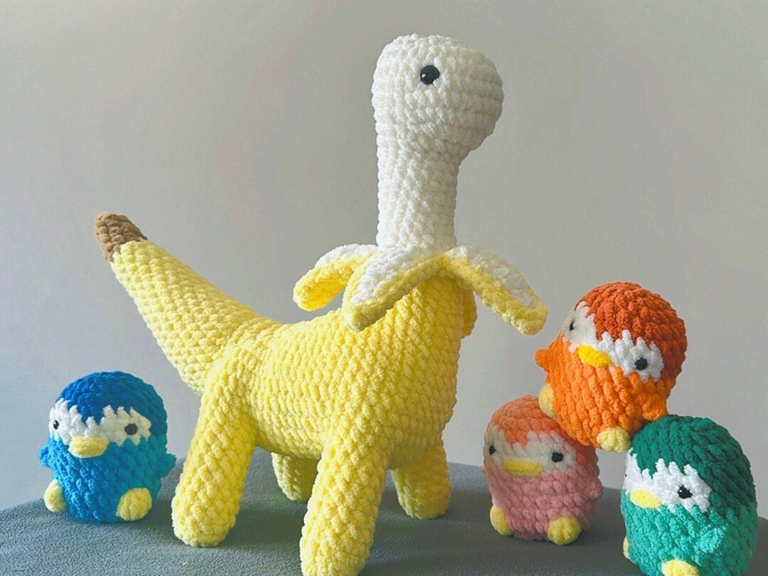 Handmade Crochet Bananasaurus Plushie: Unique Dinosaur Gift, Large ...