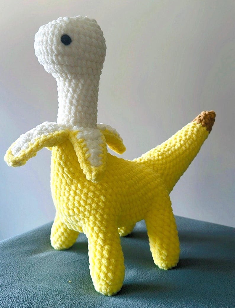 Handmade Crochet Bananasaurus Plushie: Unique Dinosaur Gift, Large ...