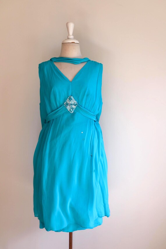 Vintage 60s Blue Chiffon Cocktail Dress | Floaty, Seq… - Gem