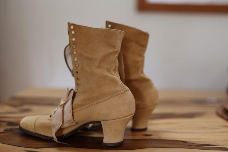 Edwardian 1900s Tan Suede Boots With Ribbon Laces Piece of History ...