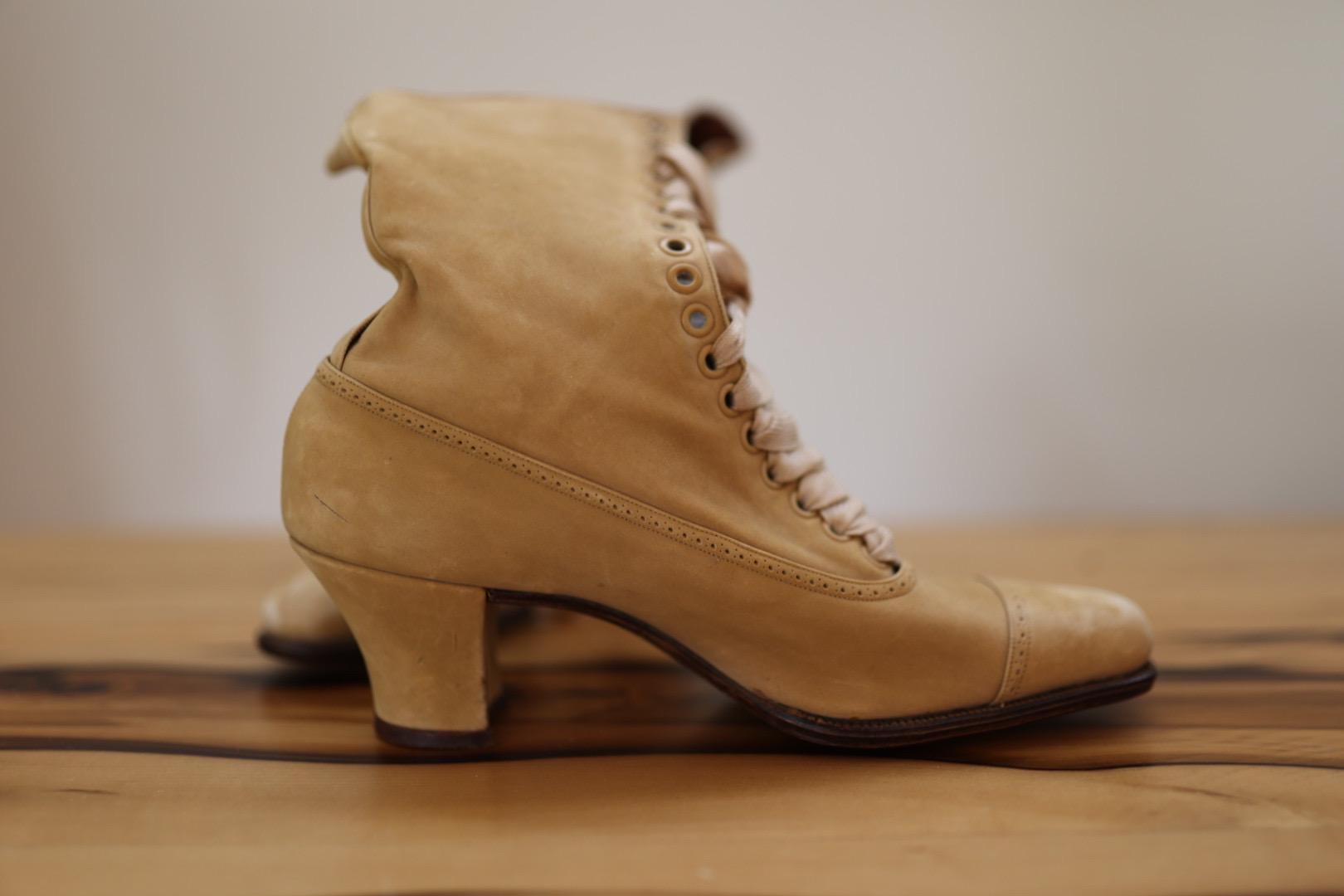 Edwardian 1900s Tan Suede Boots With Ribbon Laces Piece of History ...