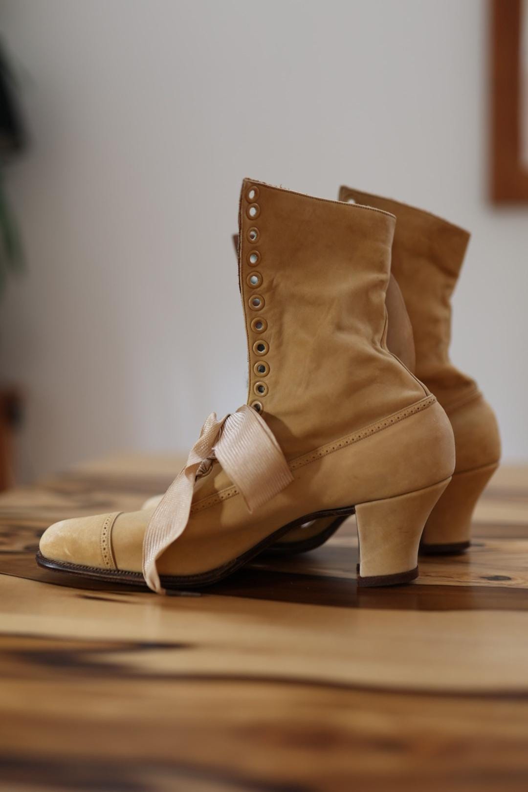 Edwardian 1900s Tan Suede Boots With Ribbon Laces Piece of History ...