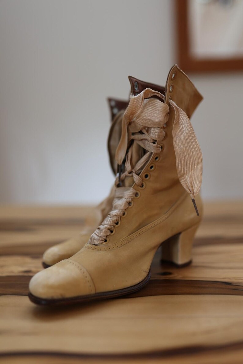 Edwardian 1900s Tan Suede Boots With Ribbon Laces Piece of History ...