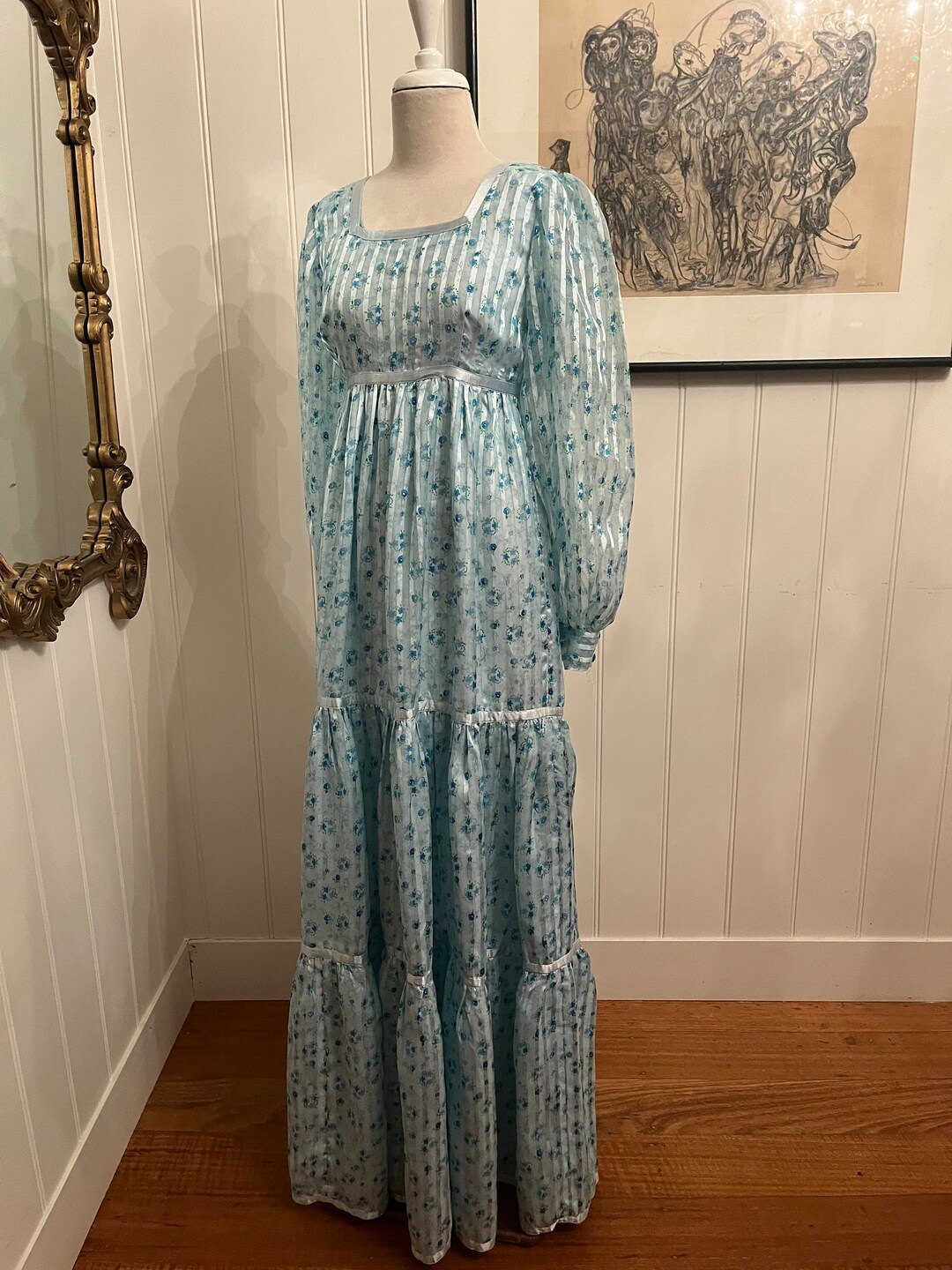 Divine Blue 70s Maxi Jane Austen Dress - Etsy