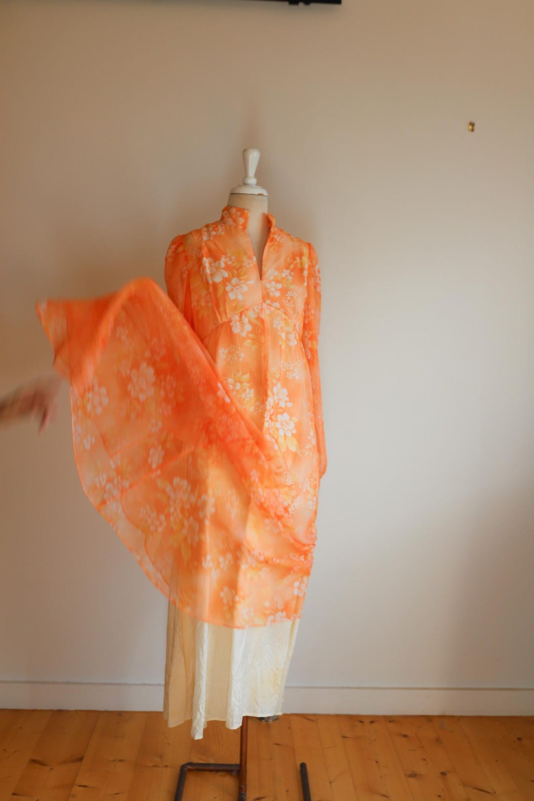 Vintage 70s Maxi Dress in Dreamy Tangerine High Neck Vampires Wife ...