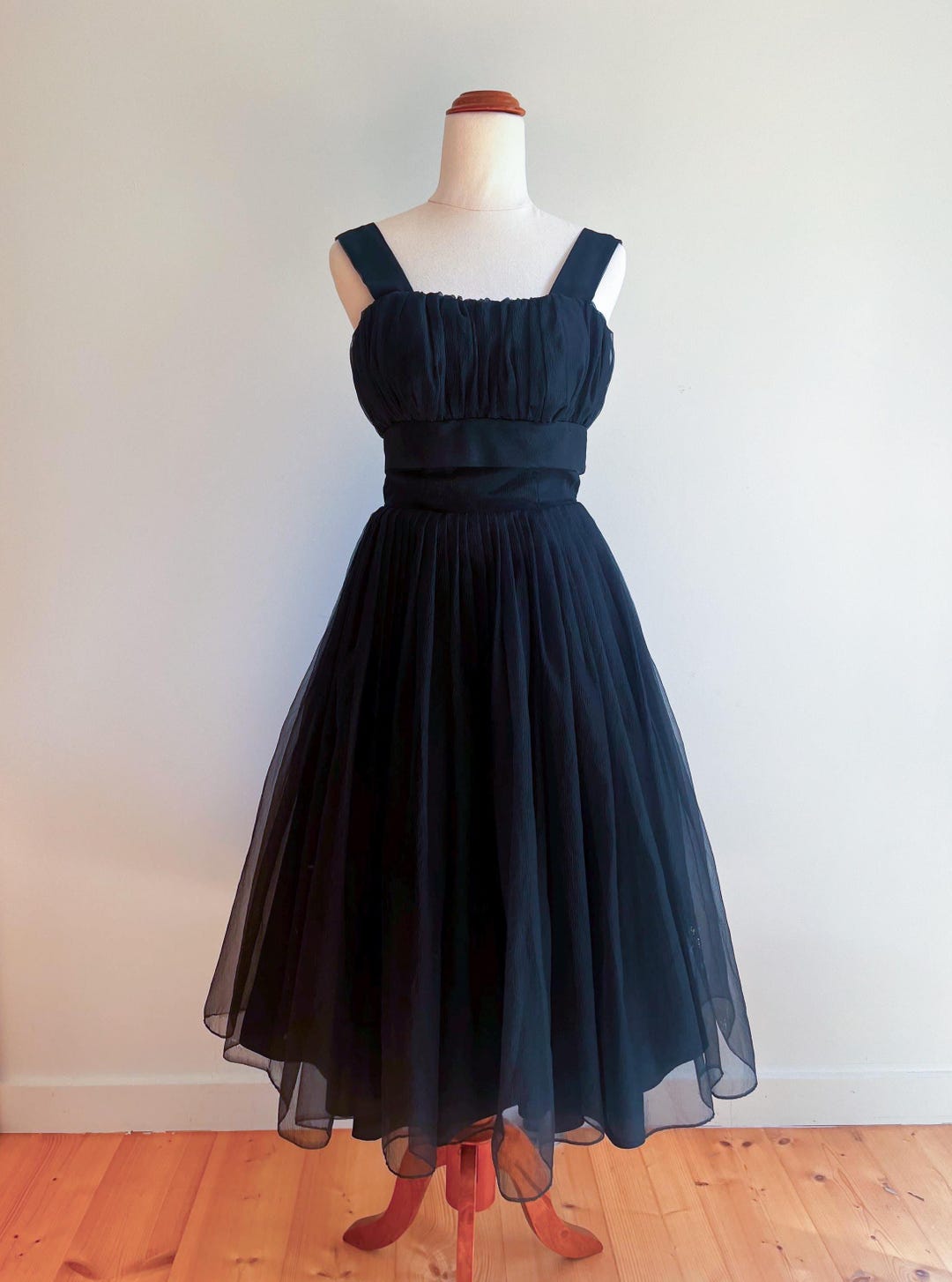 Vintage 1950's Black Silk Chiffon Designer Cocktail Dress by Van Roth ...
