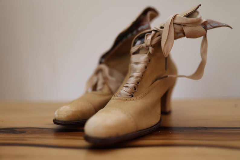 Edwardian 1900s Tan Suede Boots With Ribbon Laces Piece of History ...