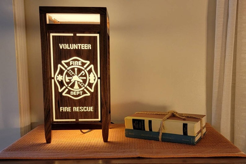 Personalized Volunteer Fire Rescue / EMT & American Flag Table Lamp ...