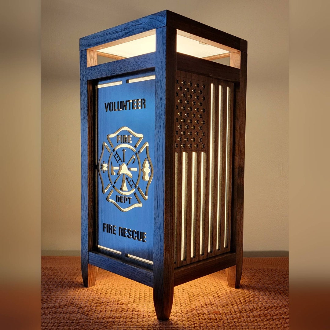 Personalized Volunteer Fire Rescue / EMT & American Flag Table Lamp ...