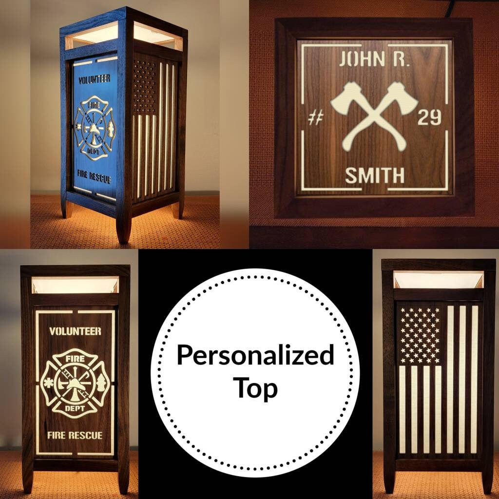 Personalized Volunteer Fire Rescue / EMT & American Flag Table Lamp 15h ...