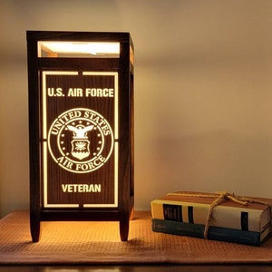 Personalized US Air Force Veteran & American Flag Table Lamp - 15"h X 7 ...
