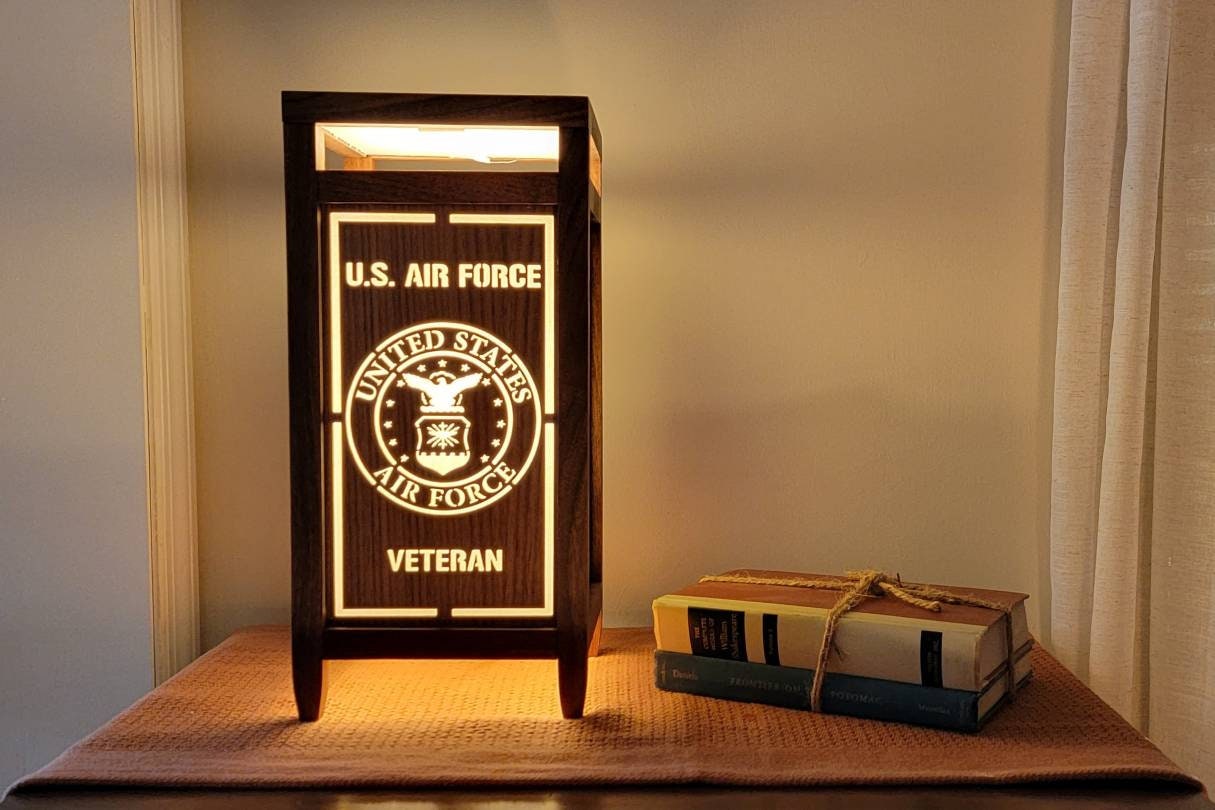 Personalized US Air Force Veteran & American Flag Table Lamp - 15"h X 7 ...