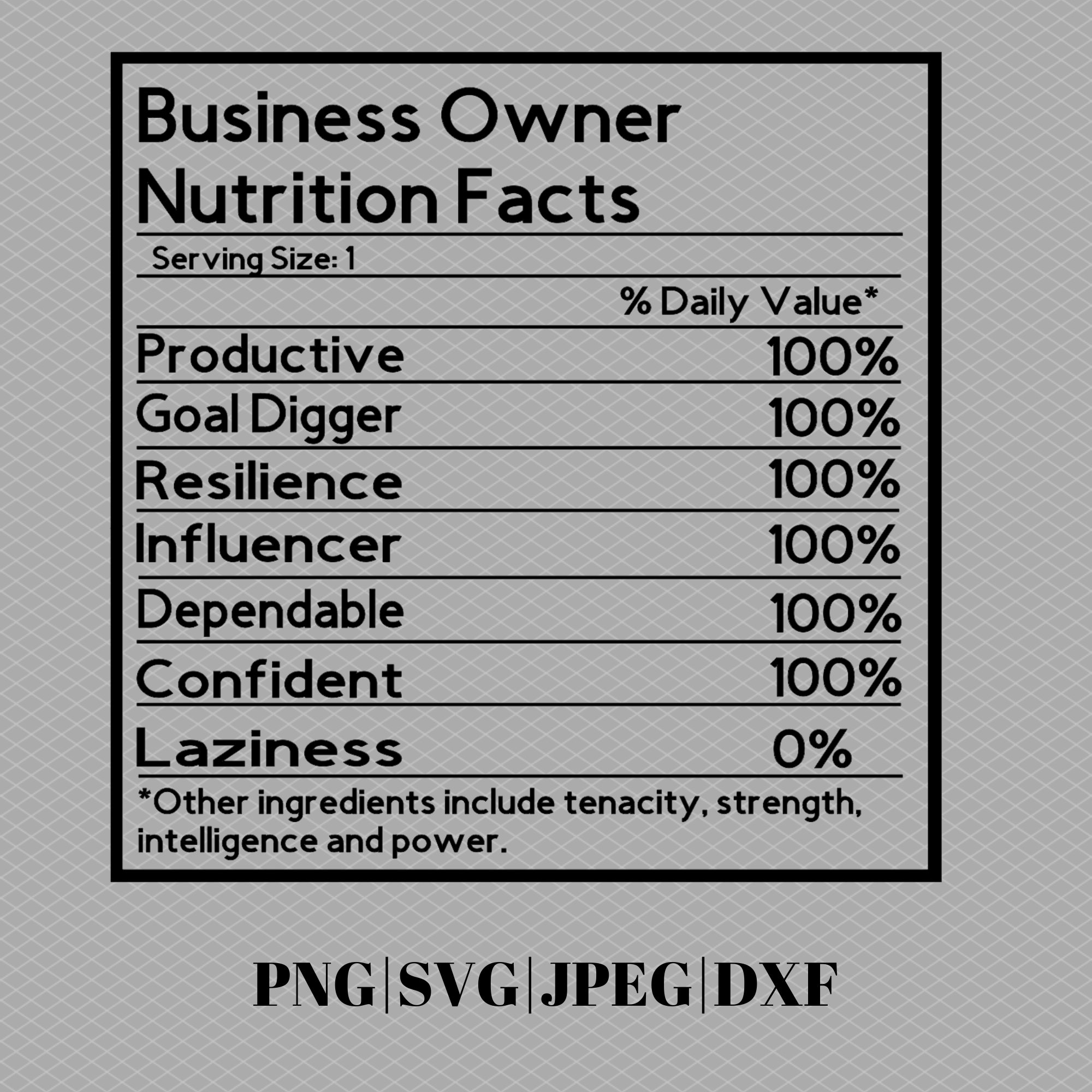 Business Owner Nutrition Facts - Etsy