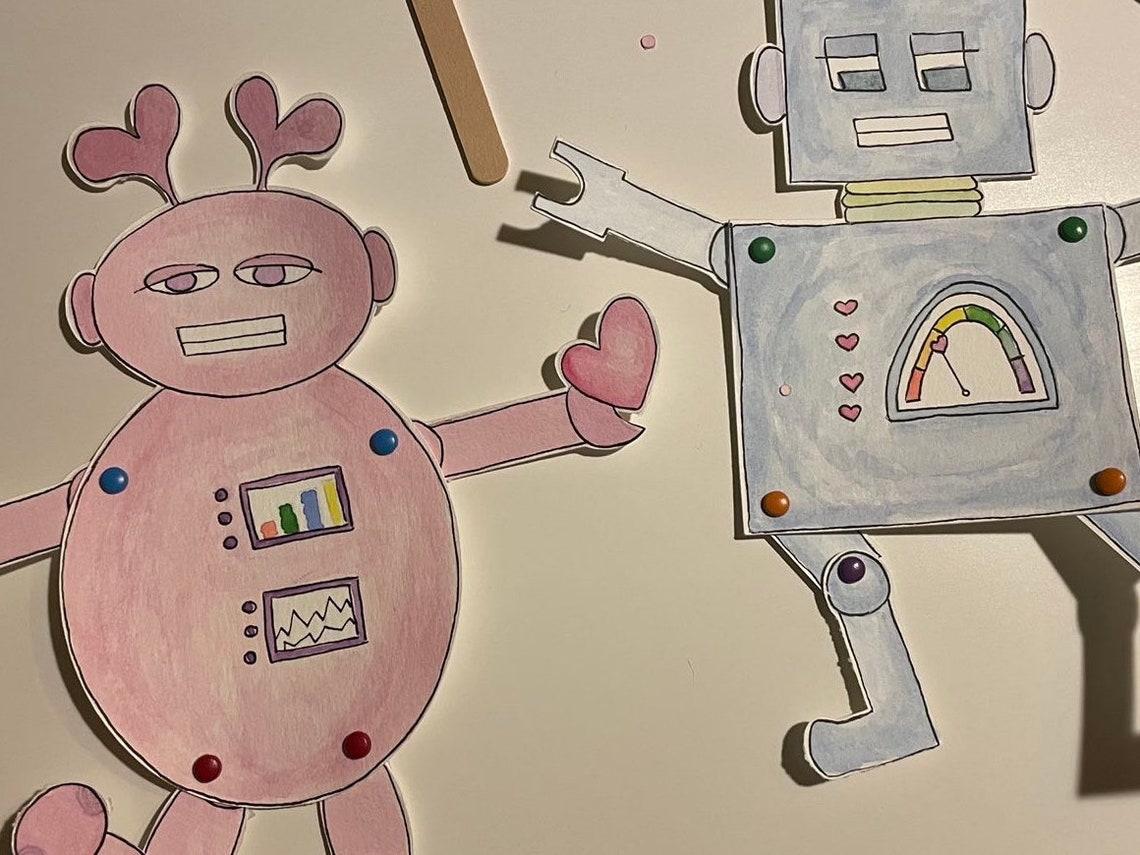 Hand Painted Articulated Paper Doll Robot, Set of 2 Dancing Robot Toys ...