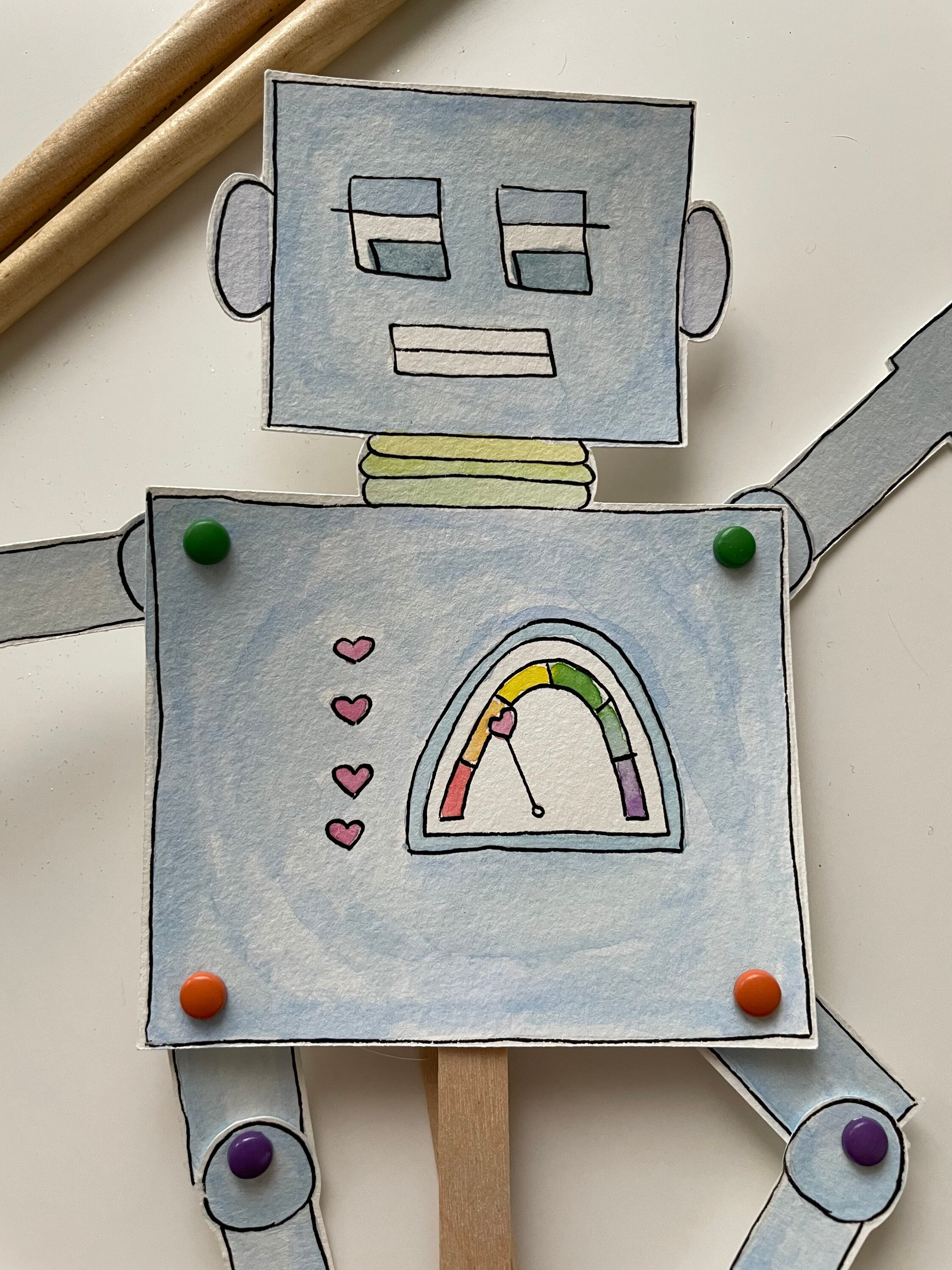 Hand Painted Articulated Paper Doll Robot, Set of 2 Dancing Robot Toys ...