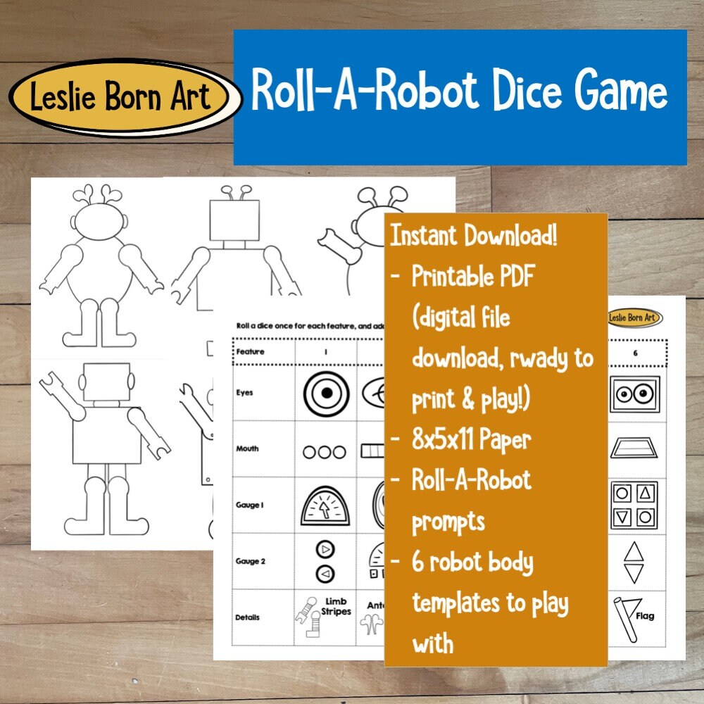 Printable 7 Page Roll-a-robot Dice Game With 6 Robot Characters, Rainy ...