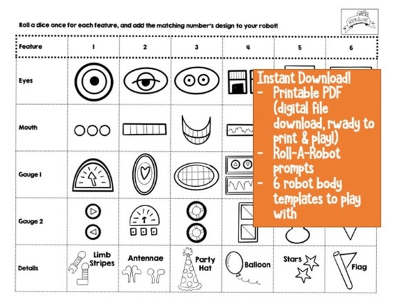 Printable 7 Page Roll-a-robot Dice Game With 6 Robot - Etsy Australia