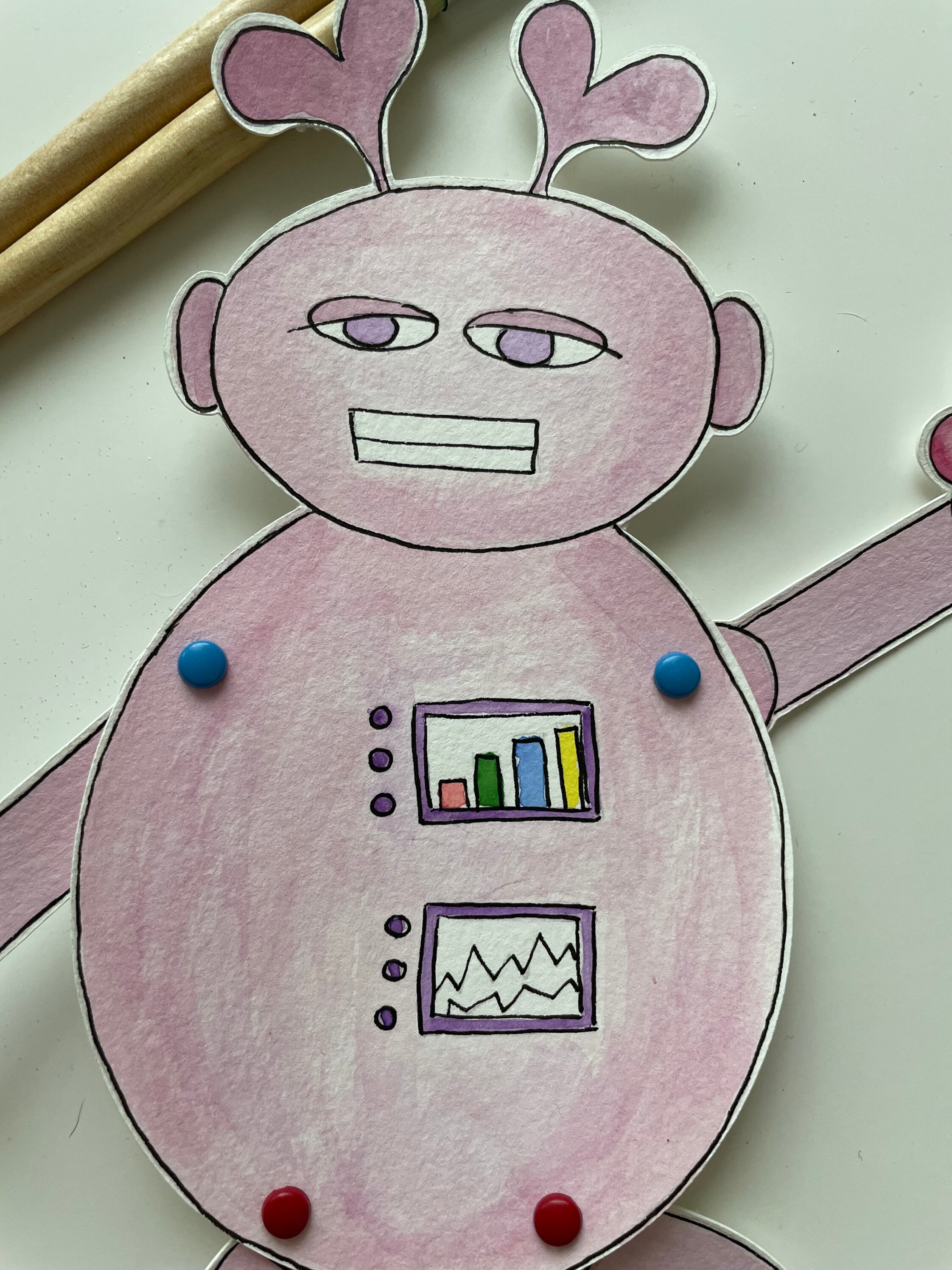 Hand Painted Articulated Paper Doll Robot, Set of 2 Dancing Robot Toys ...